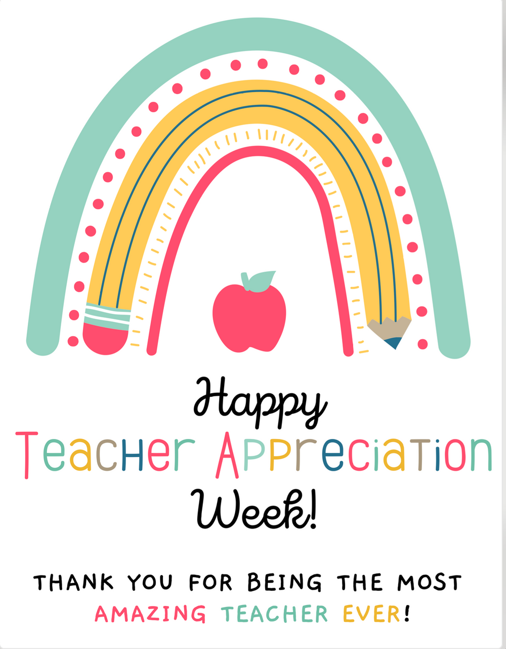 Teacher Appreciation Printable Card, Gift Tag, Instant Printable Downl ...
